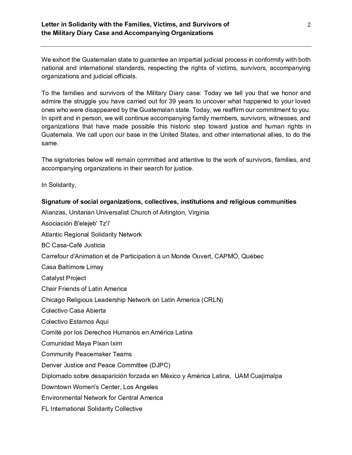 Solidarity with the Families, Victims, and Survivors of the Military ...