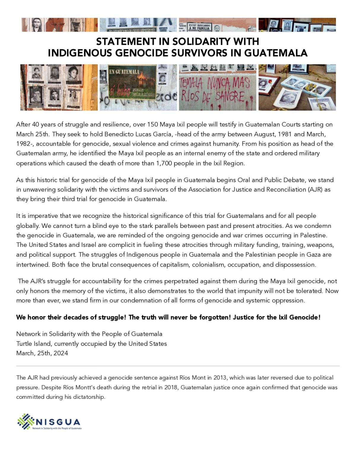 Statement in Solidarity with Indigenous Genocide survivors in Guatemala ...